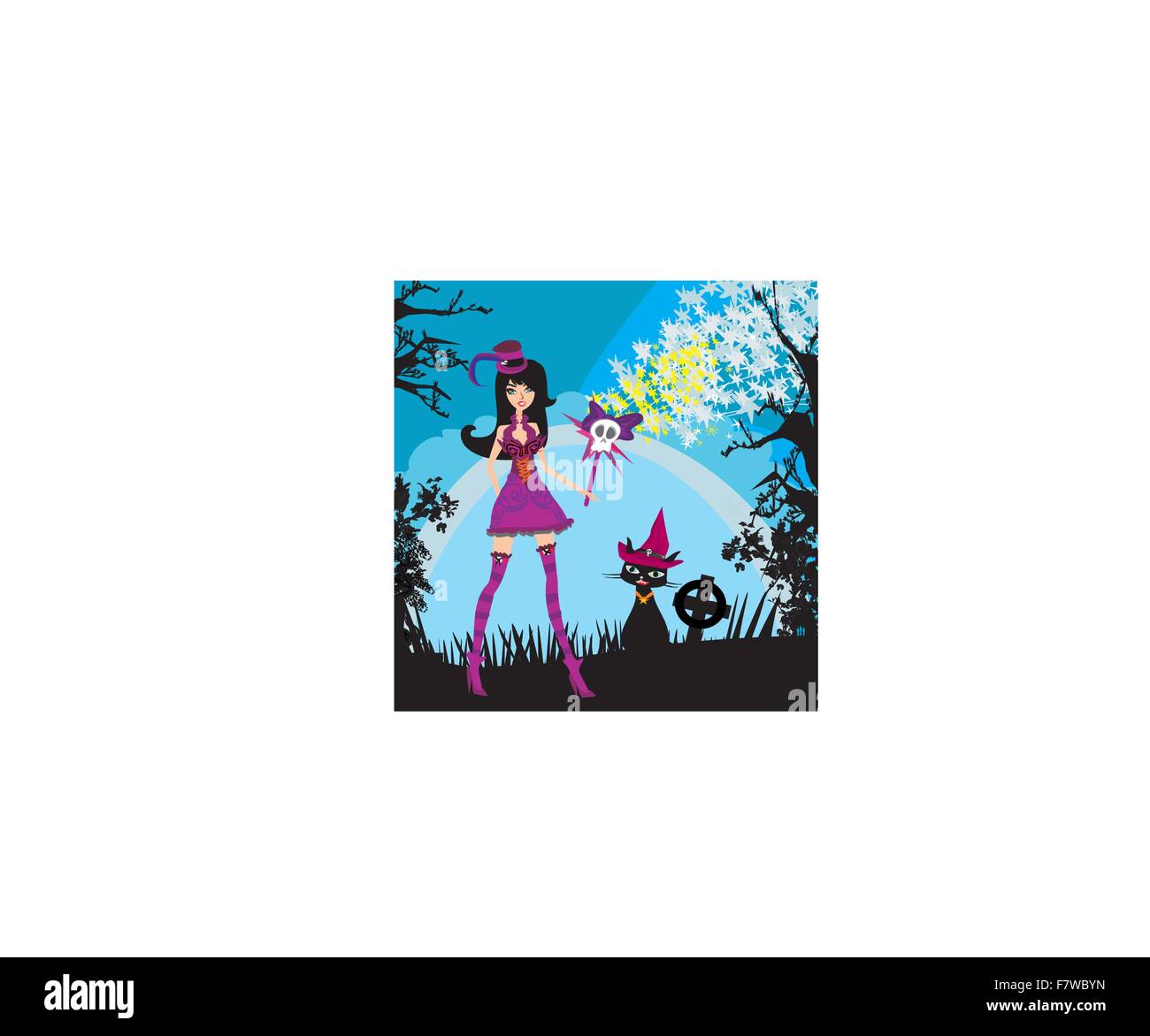 Halloween witch and her cat Stock Vector Image & Art - Alamy