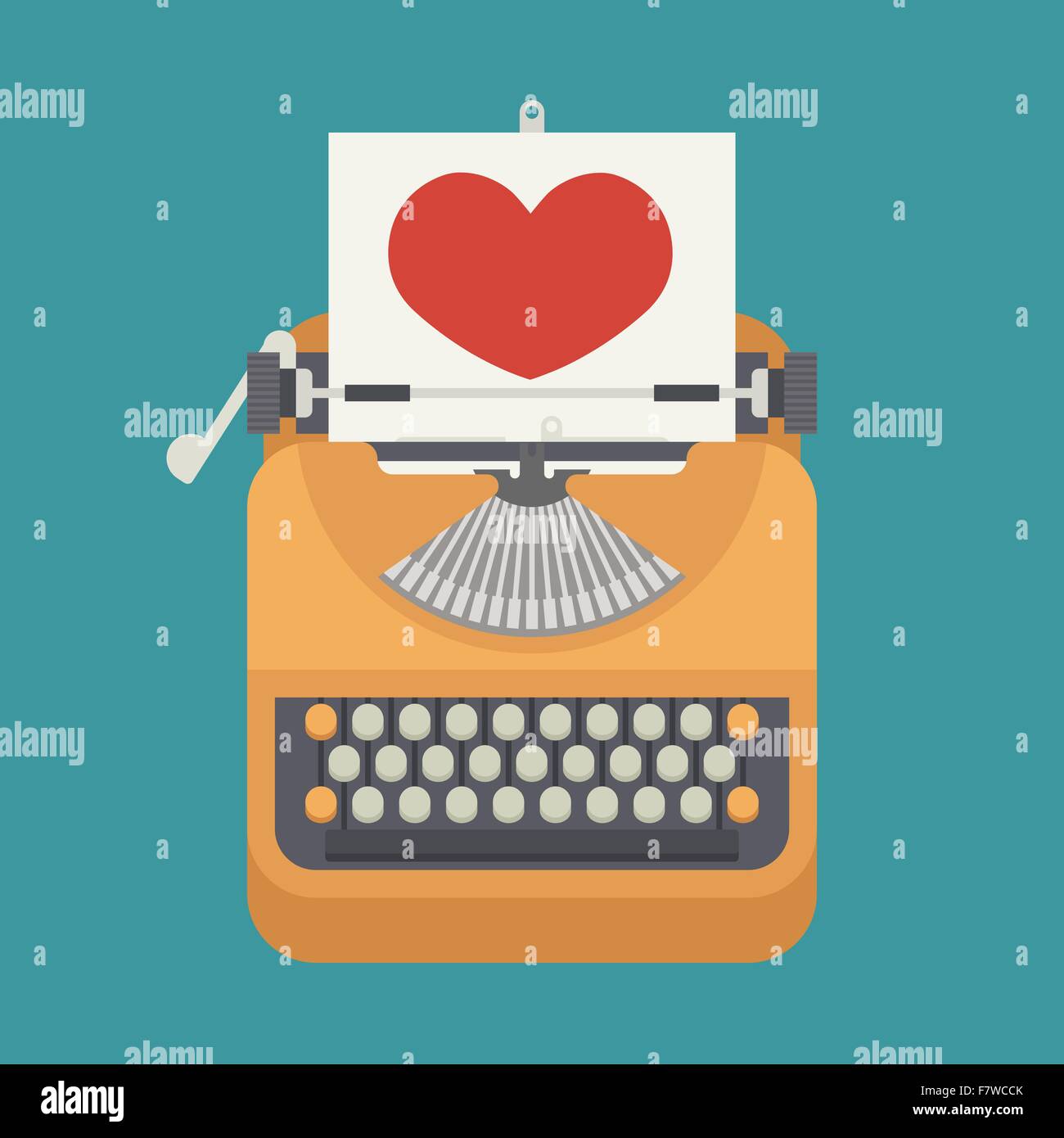 Vintage typewriter and red heart on paper sheet Stock Vector Image ...
