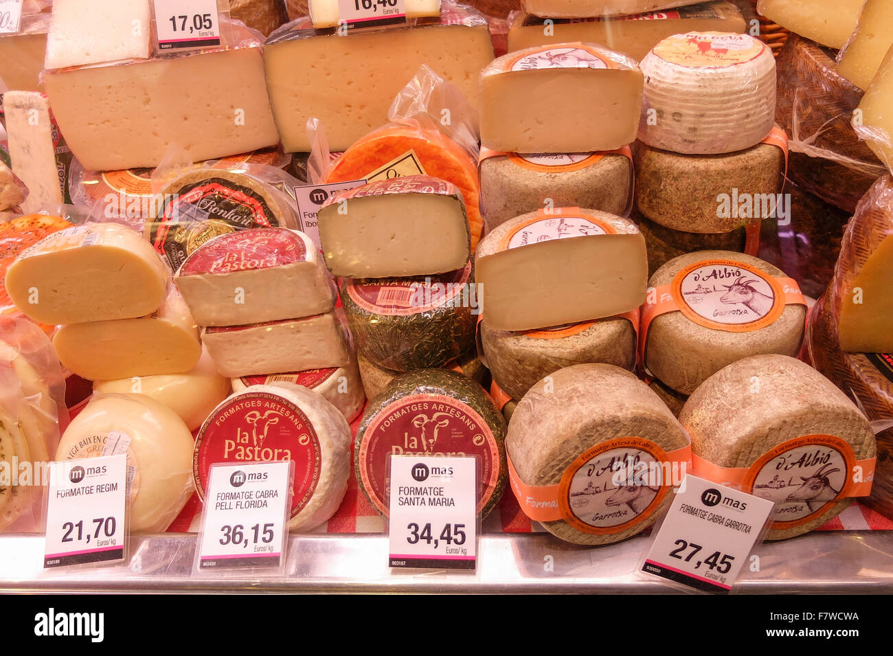 Cheese Stall in Mercat St Josep, Barcelona, Spain Stock Photo - Alamy