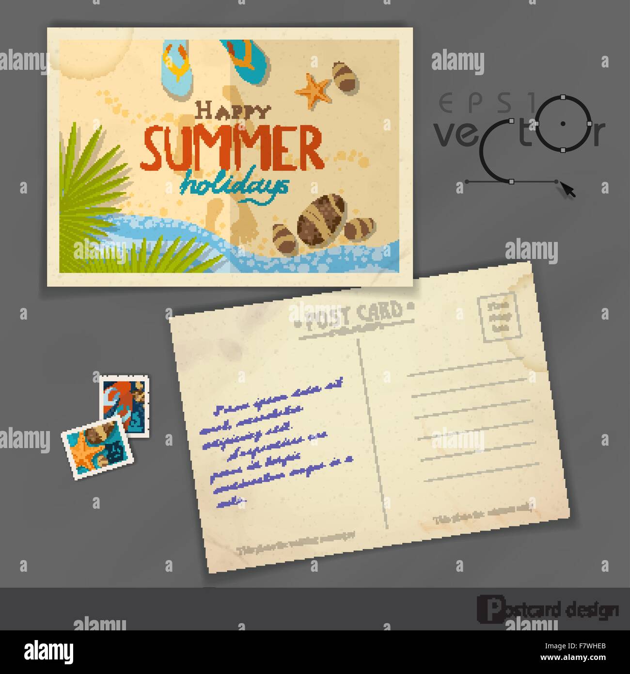 Vector beach postcard hi-res stock photography and images - Alamy