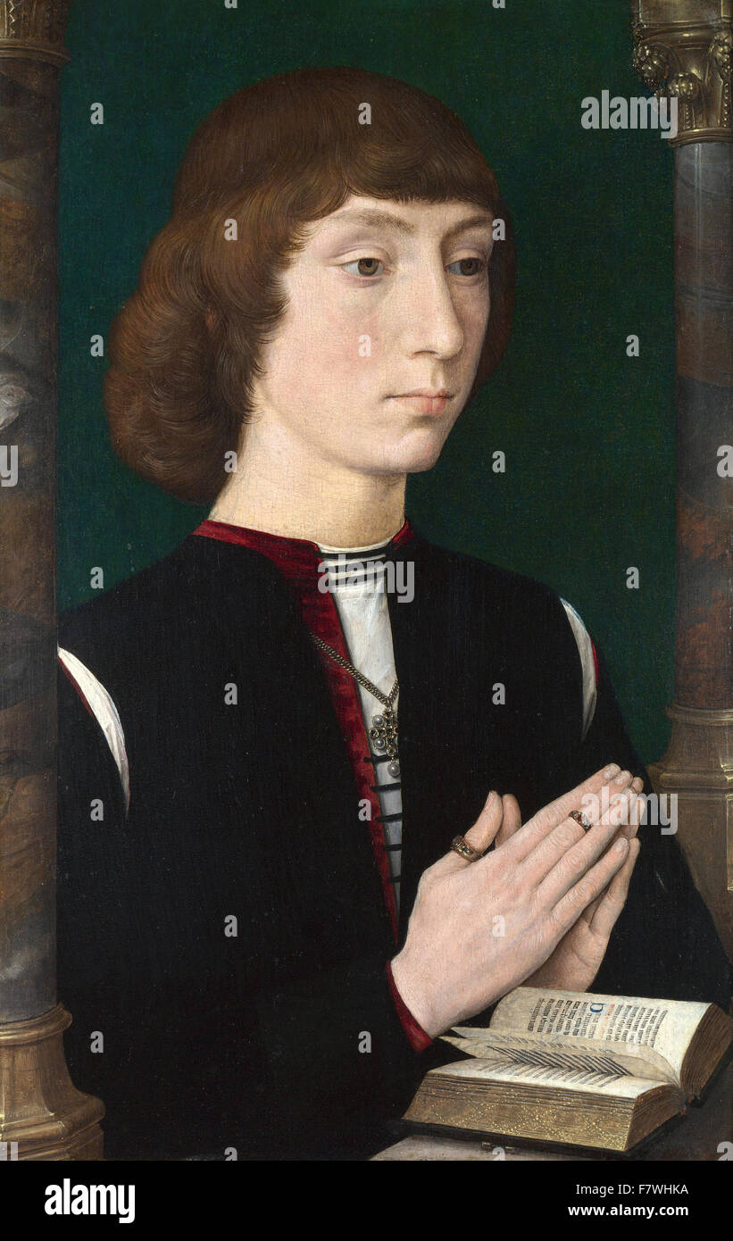Hans Memling - A Young Man at Prayer Stock Photo - Alamy