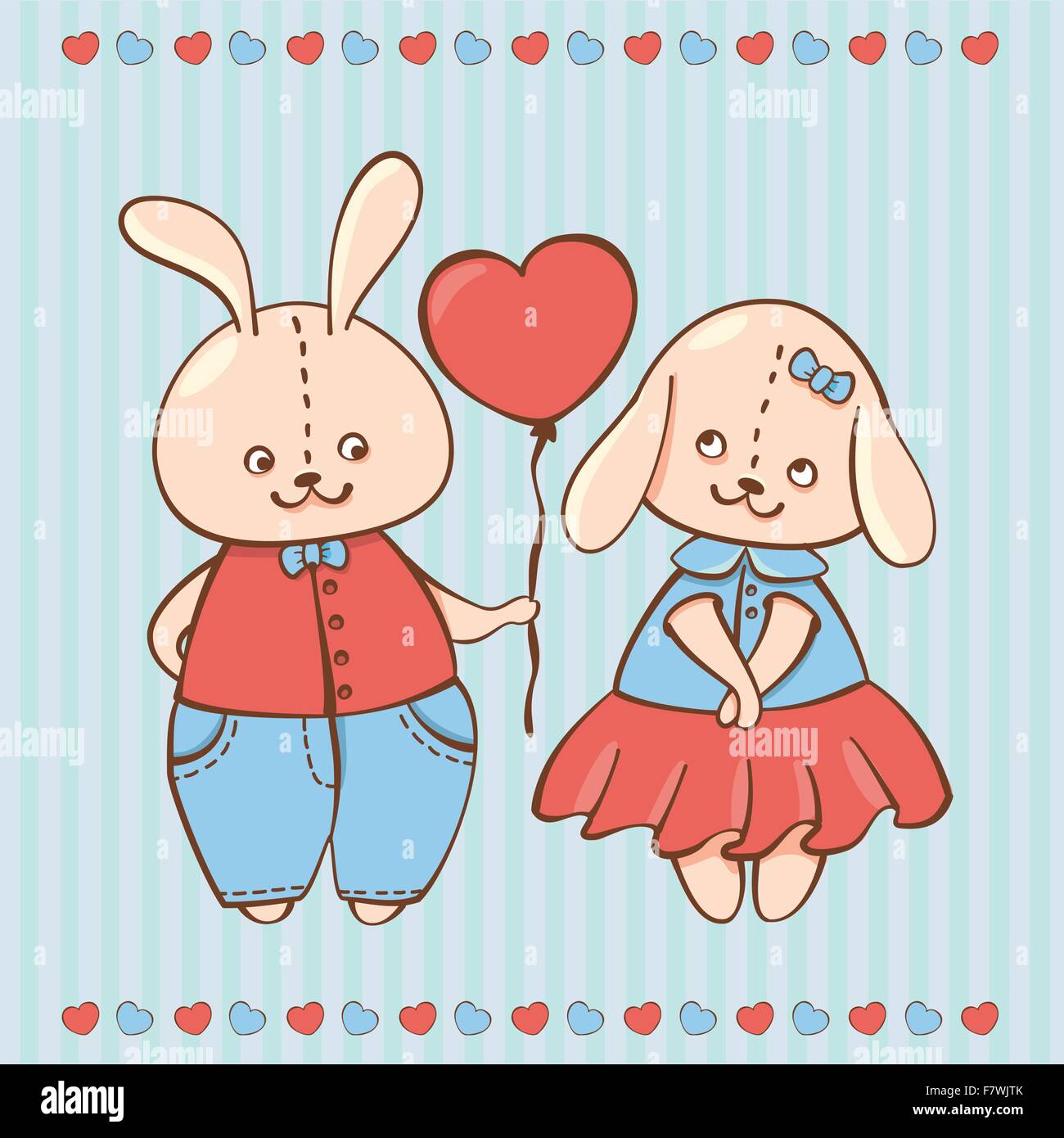 two valentine rabbit in love. Valentine background with Rabbits Stock ...
