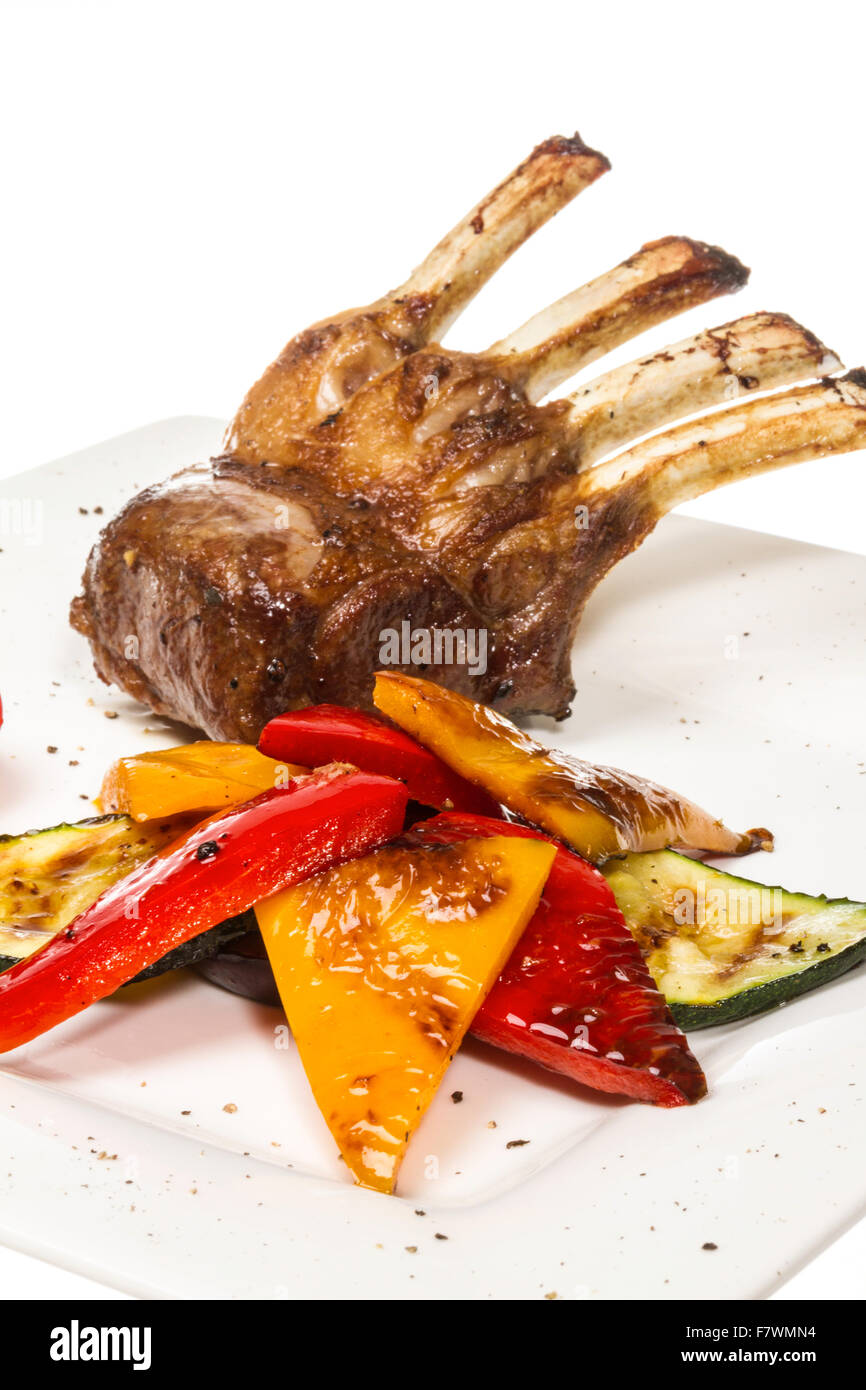 Gourmet Main Entree Course Grilled Lamb steak Stock Photo - Alamy