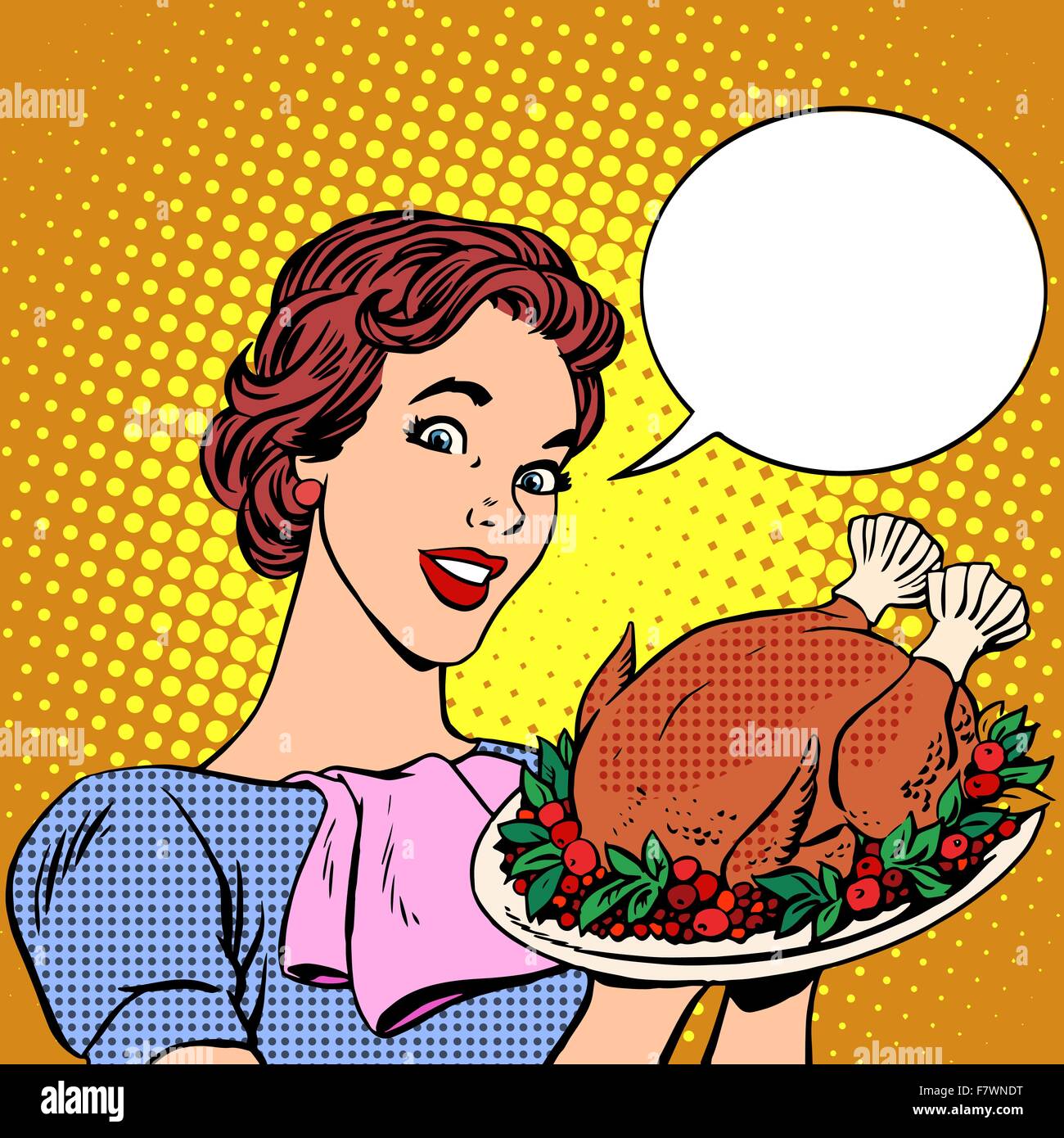 Vintage woman cooking turkey Stock Vector Images - Alamy