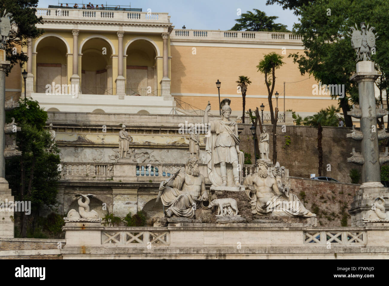 sculpture and fountain of Piazza del Popolo . The steps lead up to the ...