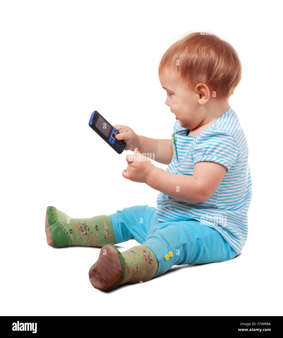 year-old child using mobile over white background Stock Photo - Alamy
