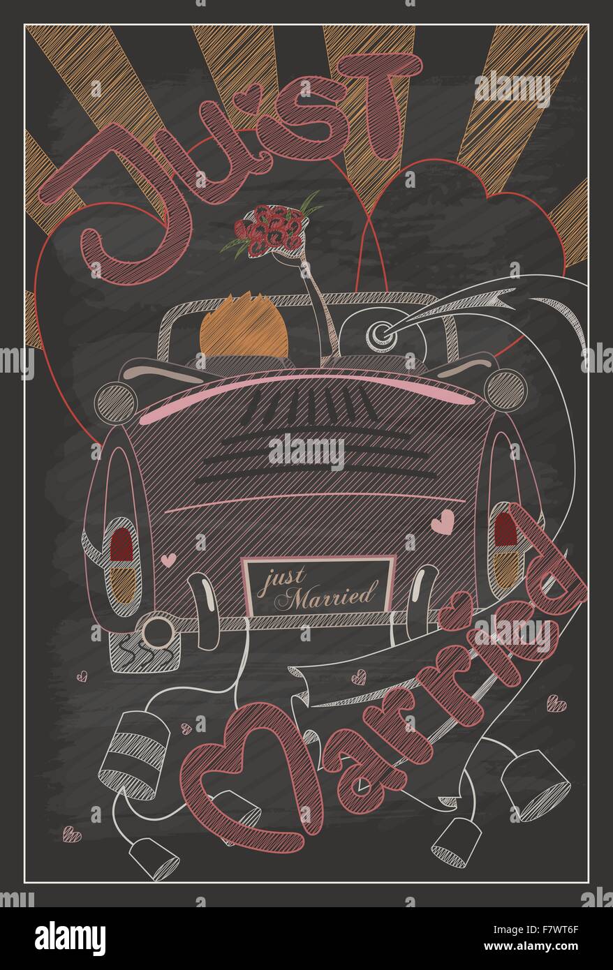 Just married wedding invitation card design in vintage style wit Stock ...