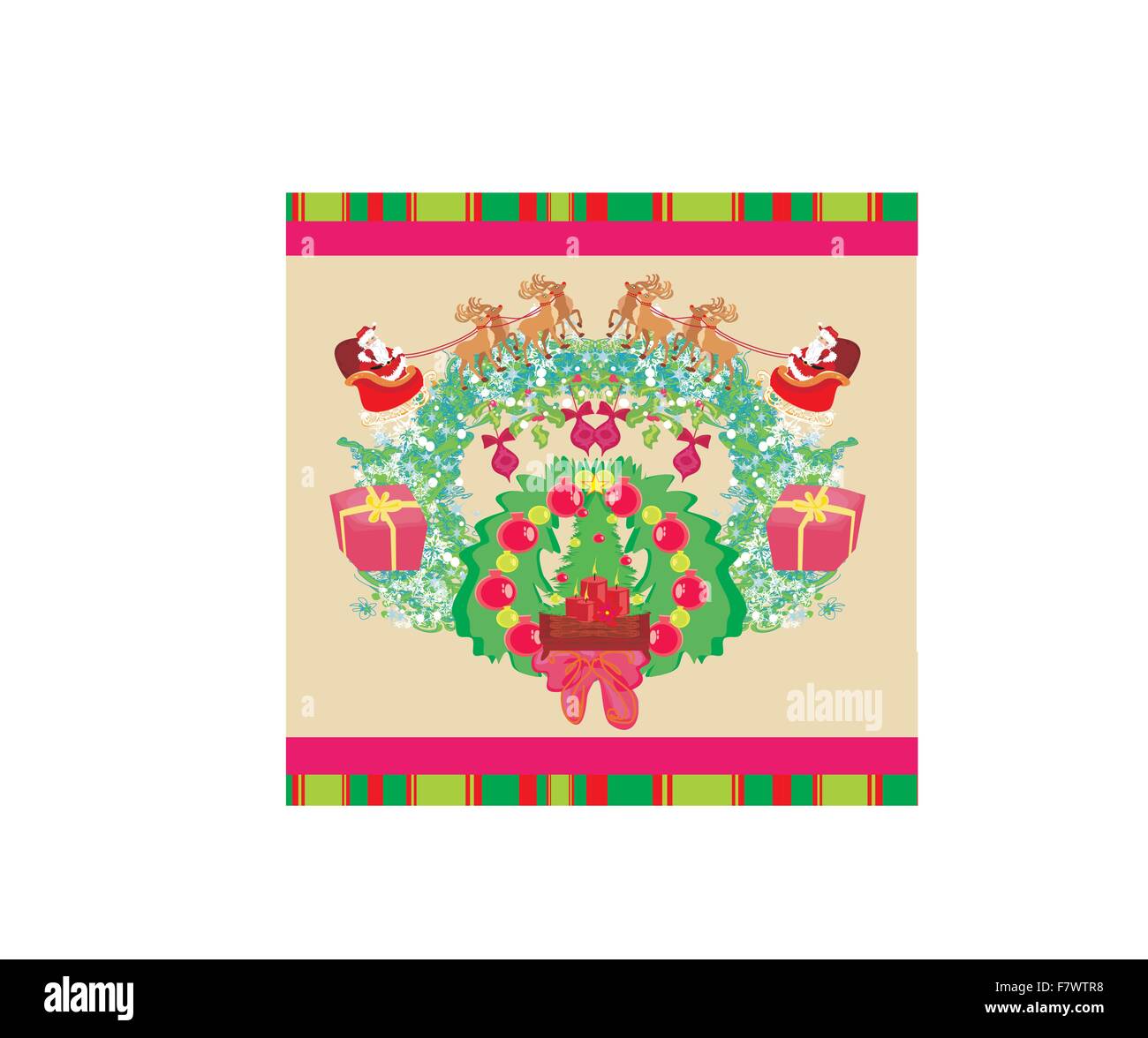 Santa Claus and reindeer - Abstract Christmas card Stock Vector Image ...