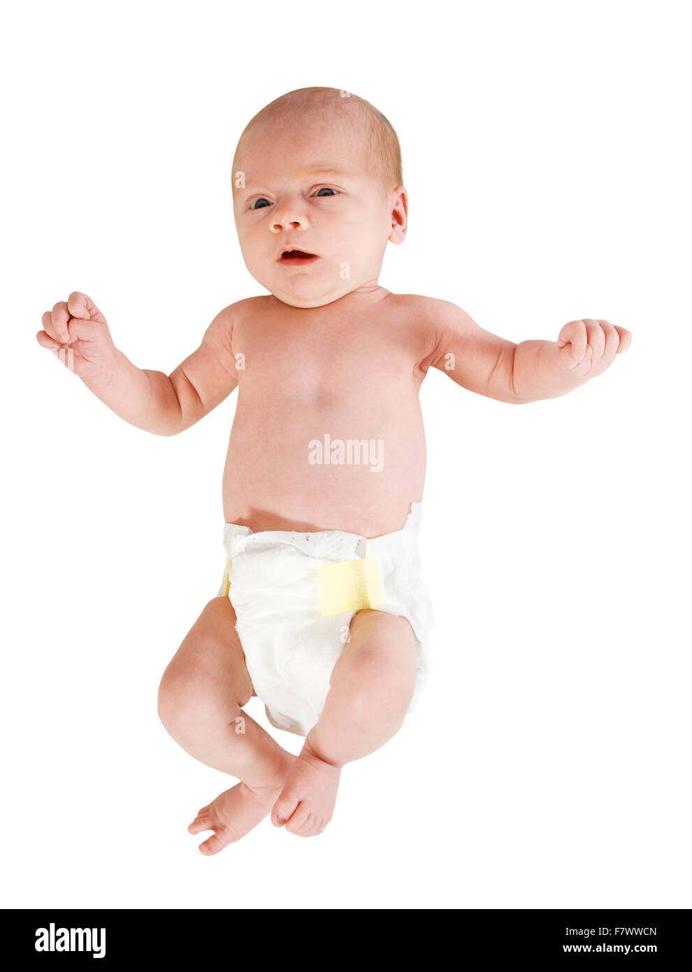 Little baby in nappy over white background Stock Photo - Alamy