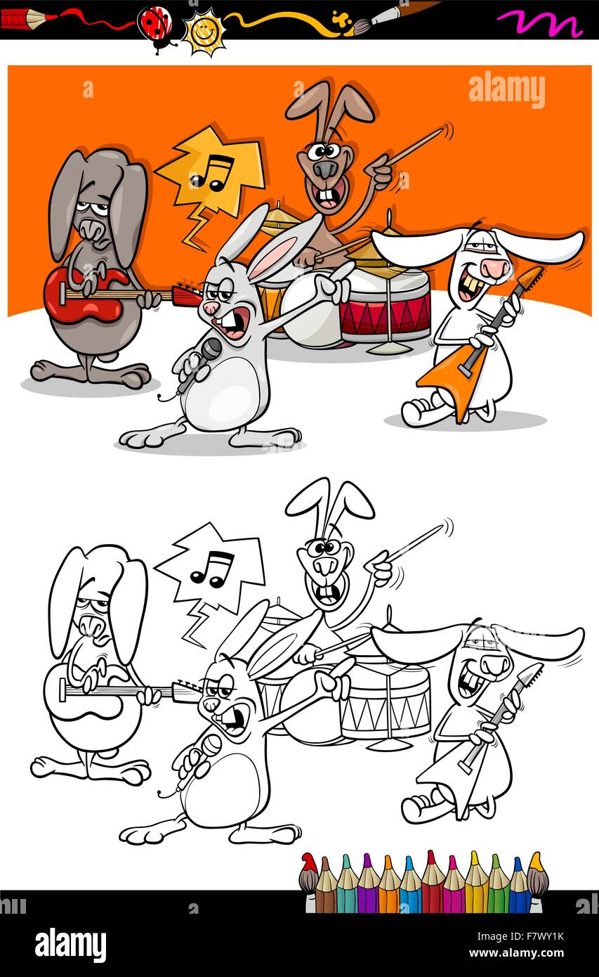 bunnies band cartoon coloring book Stock Vector Image & Art - Alamy