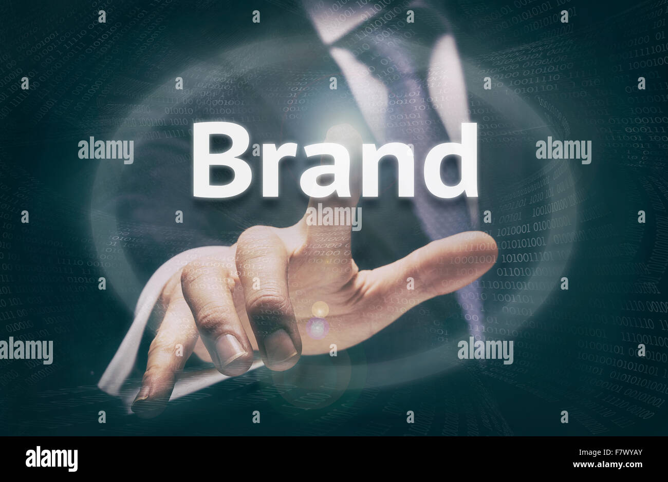 Businessman pressing a Brand concept button Stock Photo - Alamy