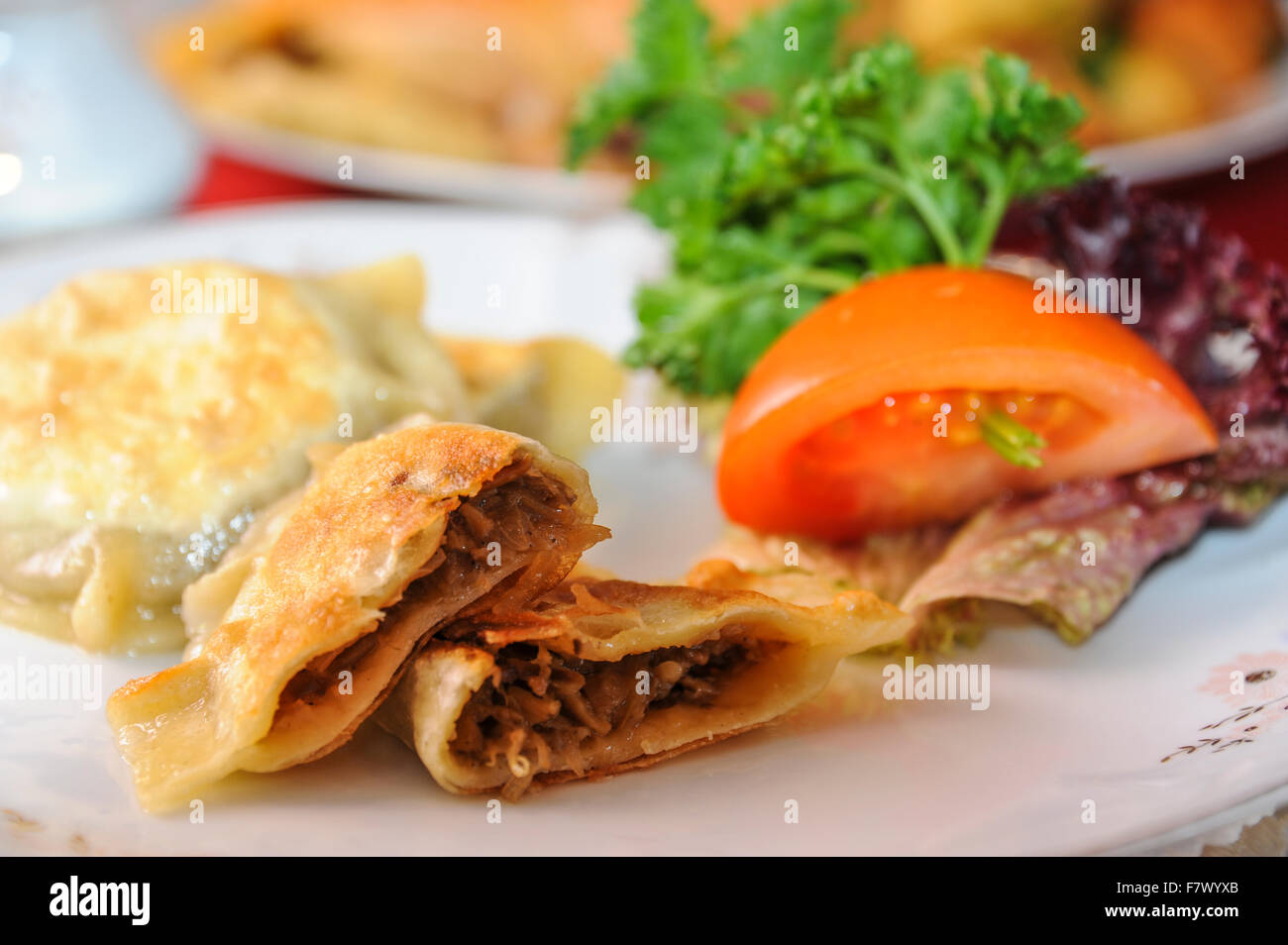 Pan-fried Dumplings Served in A Restaurant, Warsaw, Poland Stock Photo ...