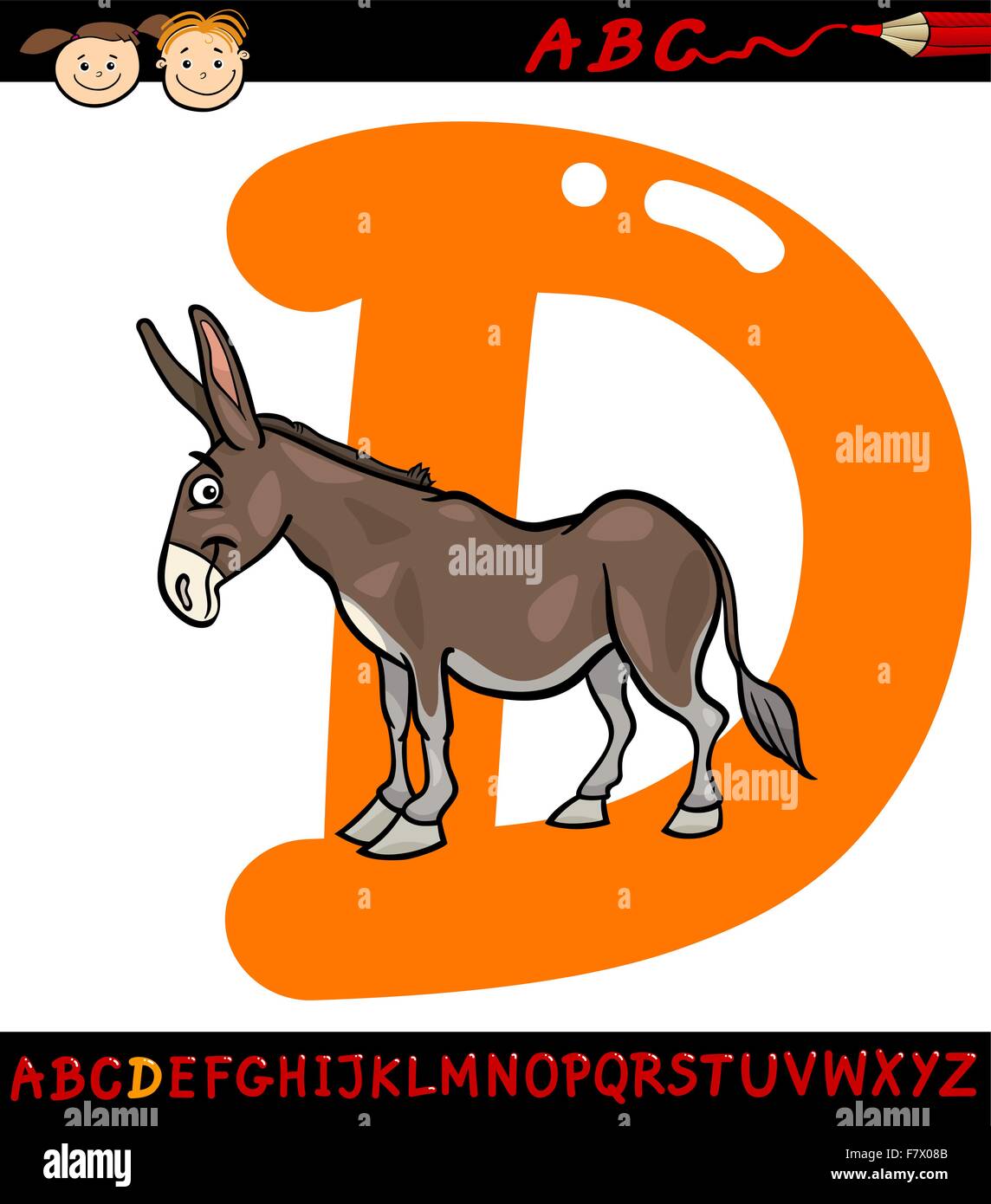 letter d for donkey cartoon illustration Stock Vector Image & Art - Alamy