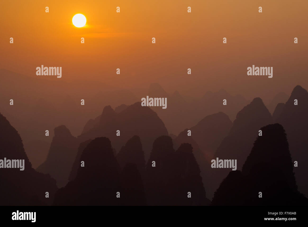 Limestone Karst Formations along River Li at Dawn Guilin Region Guangxi ...