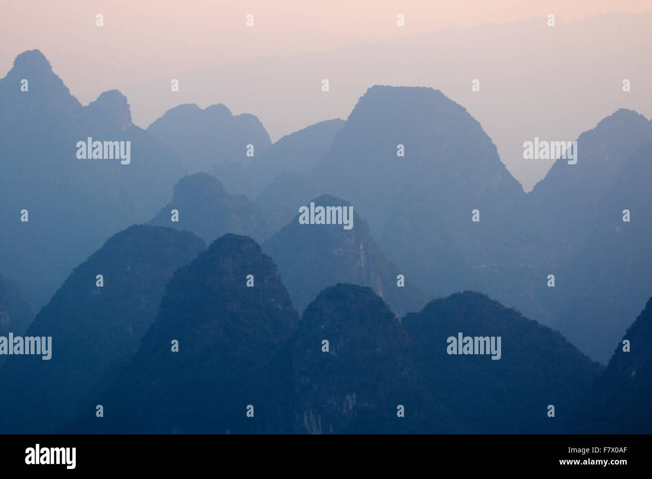 Limestone Karst Formations along River Li at Dawn Guilin Region Guangxi ...