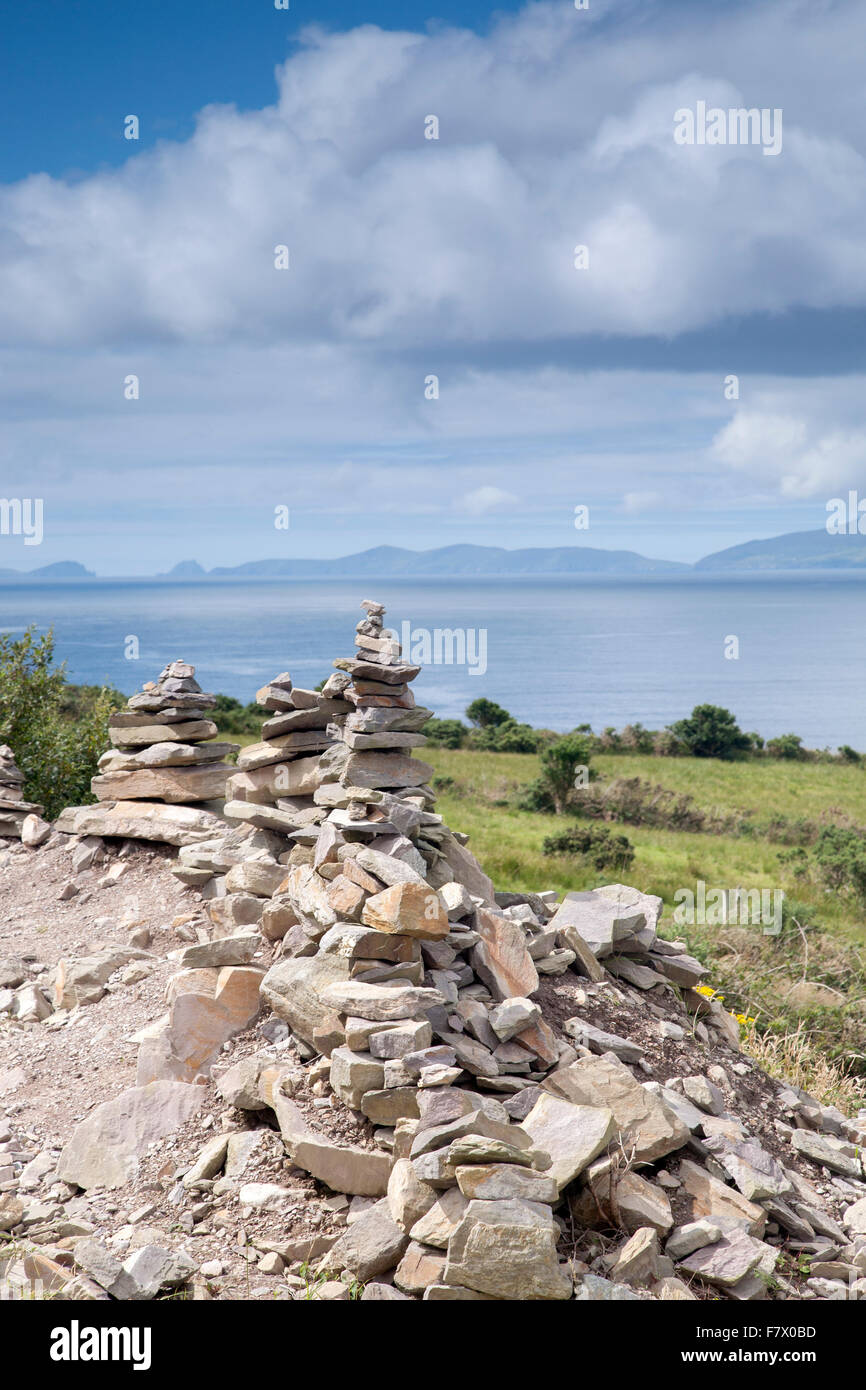 Stone Pile, Ring of Kerry Coast with Dingle Peninsula, County Kerry ...