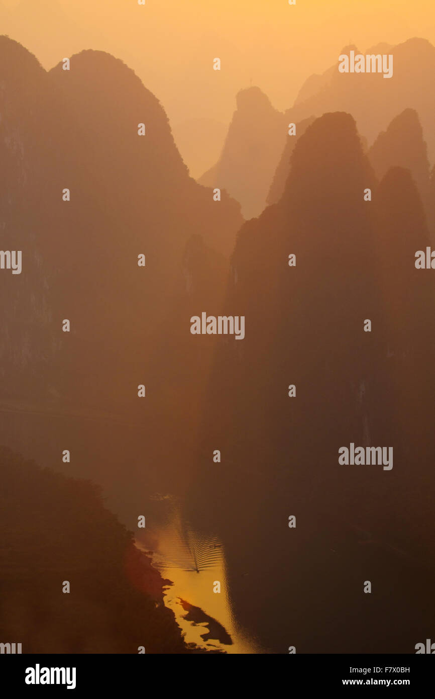 Limestone Karst Formations along River Li at Dawn Guilin Region Guangxi ...