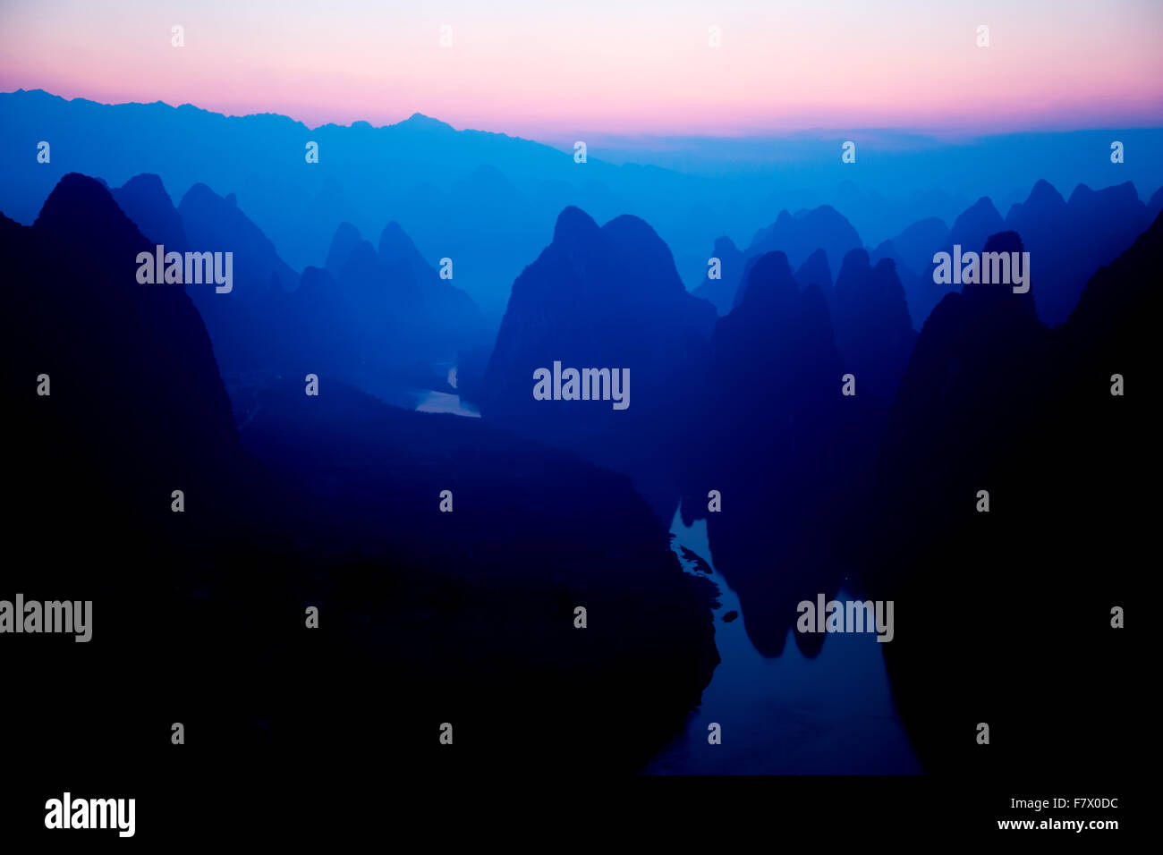 Limestone Karst Formations along River Li at Dawn Guilin Region Guangxi ...