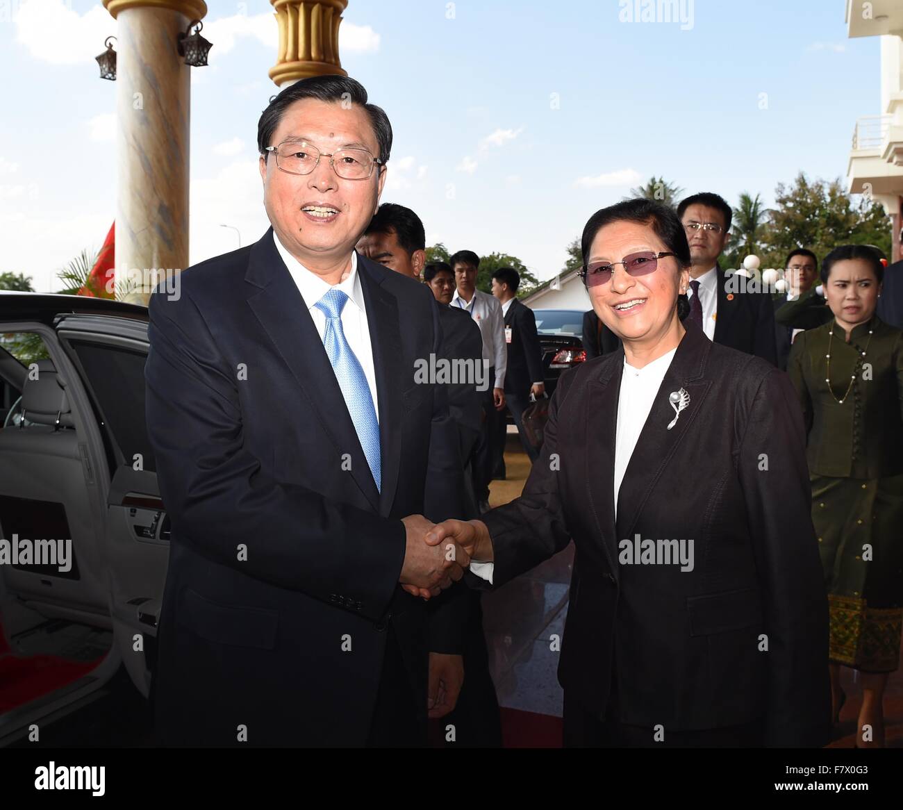 Vientiane, Laos. 1st Dec, 2015. Zhang Dejiang (L), visiting chairman of ...