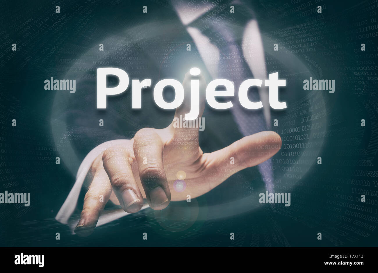 Businessman pressing a Project concept button Stock Photo - Alamy