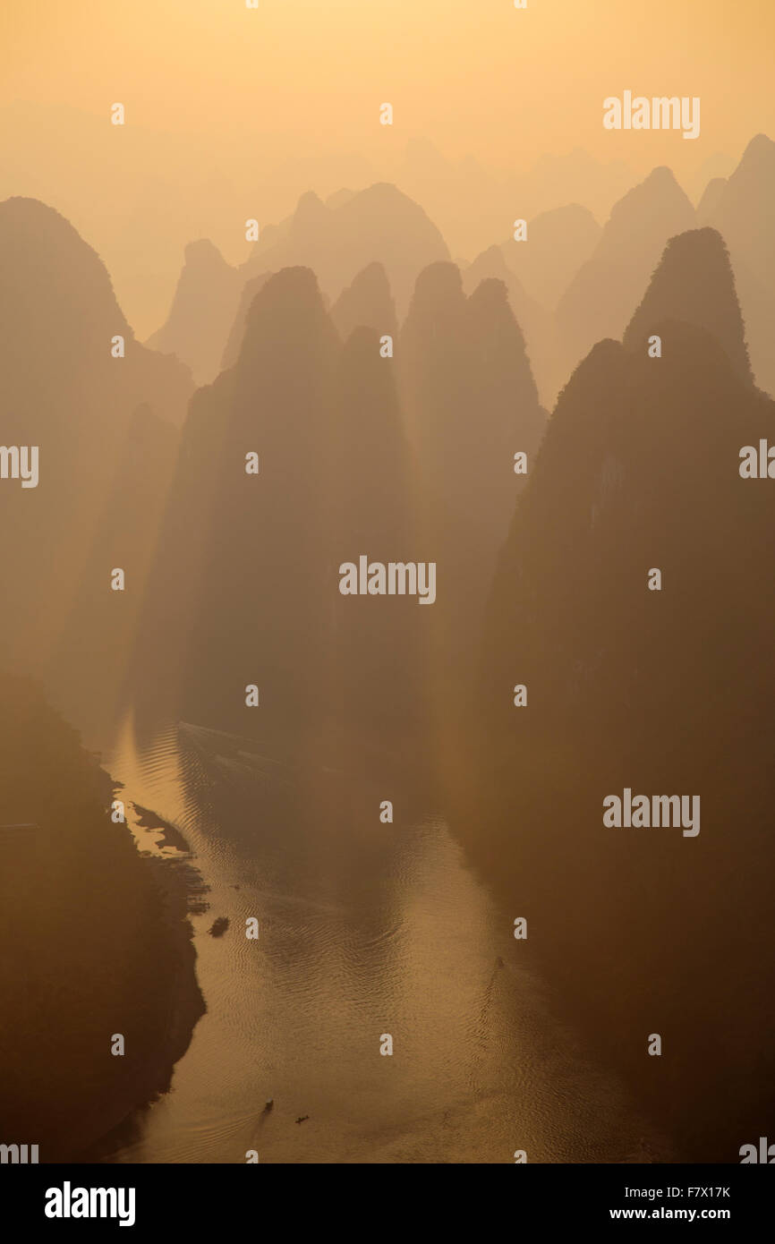 Limestone Karst Formations along River Li at Dawn Guilin Region Guangxi ...