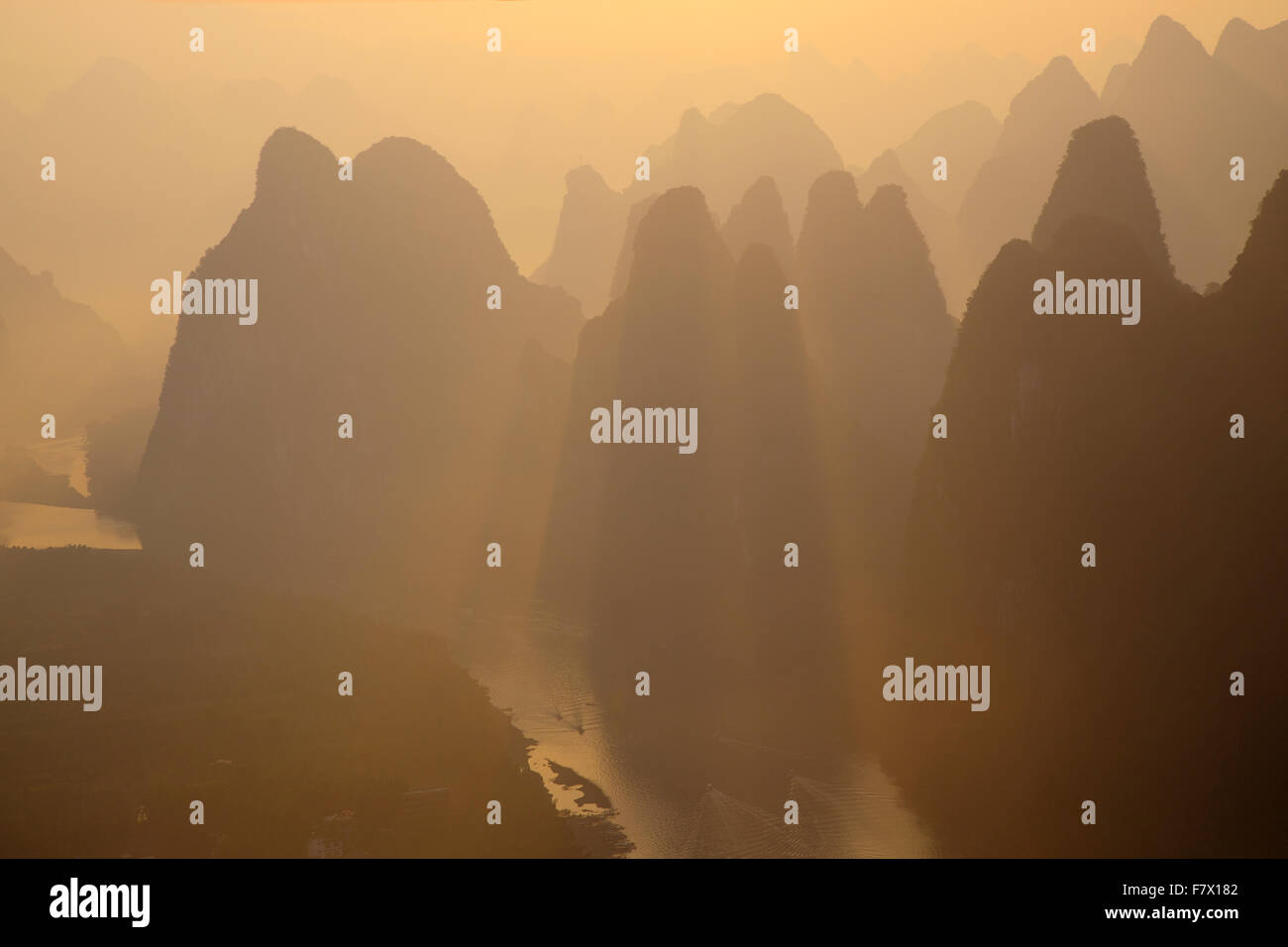 Limestone Karst Formations along River Li at Dawn Guilin Region Guangxi ...