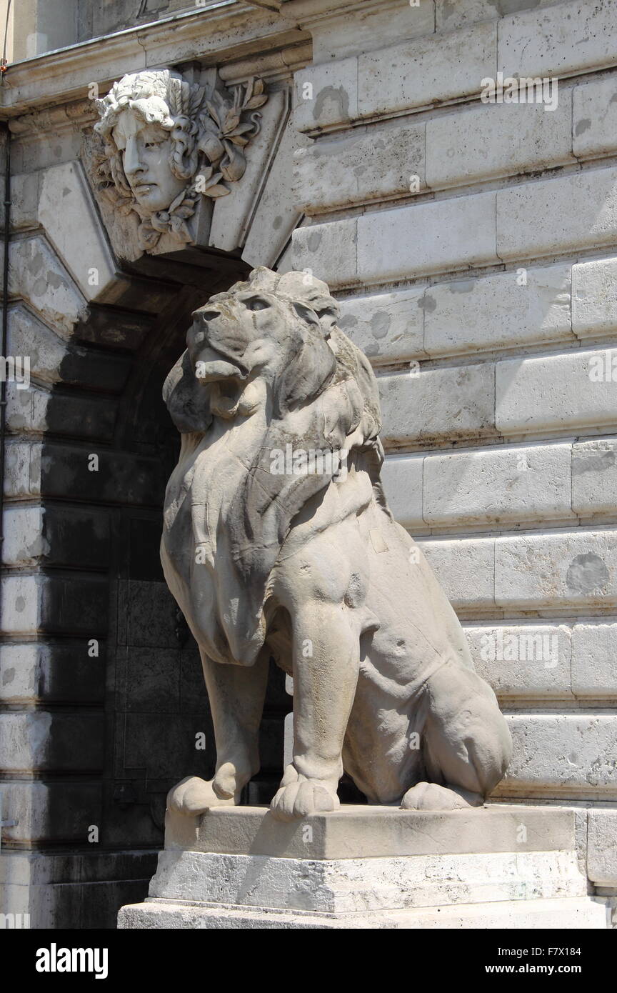 Marble lion statue in the Budapest Royal Palace. Hungary Stock Photo ...