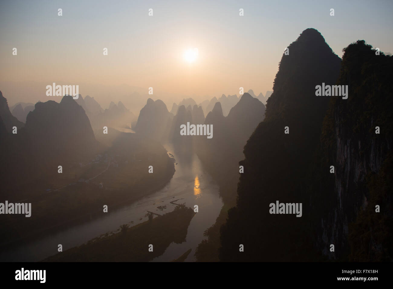 Limestone Karst Formations along River Li at Dawn Guilin Region Guangxi ...