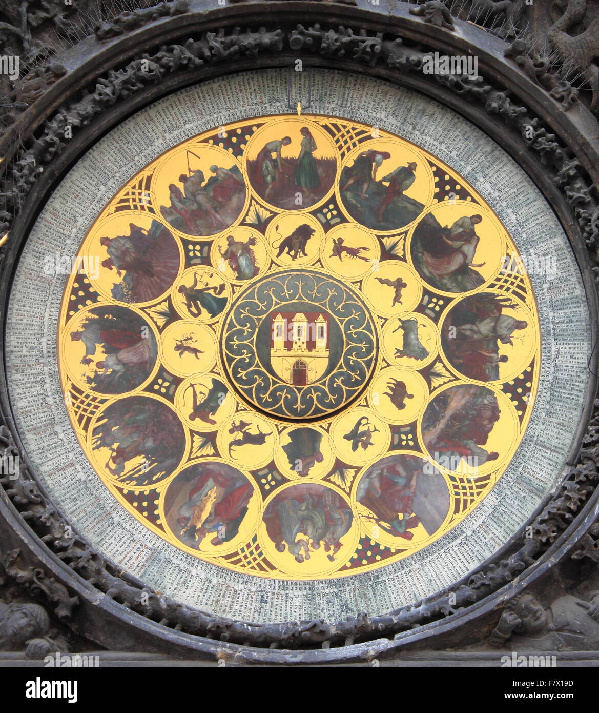 The ornate calendar dial, showing the 12 months of the year, in the ...