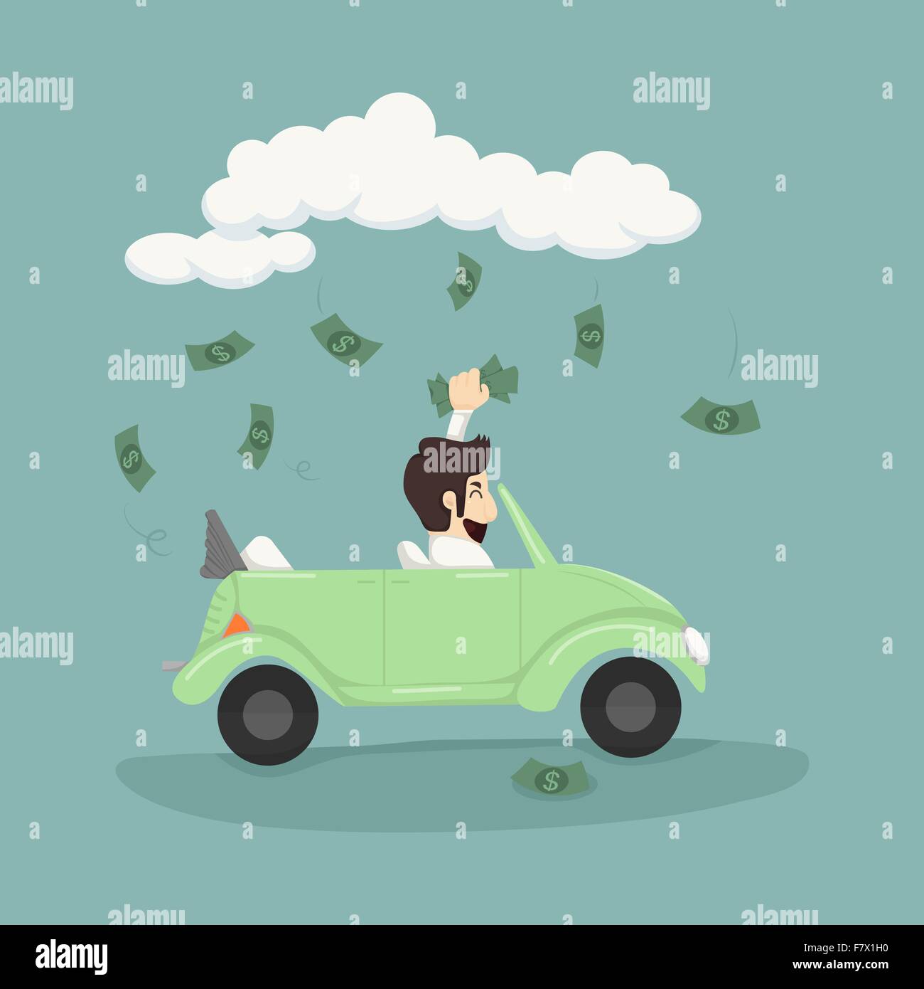 Businessman driving car catching money Stock Vector Image & Art - Alamy