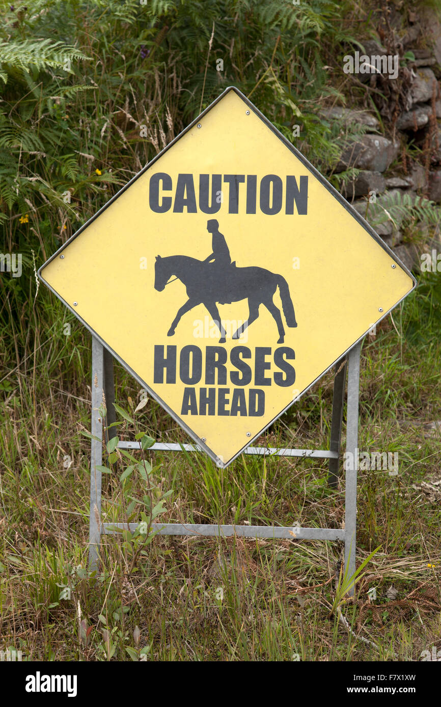 Yellow Horse Riding Warning Sign Stock Photo - Alamy