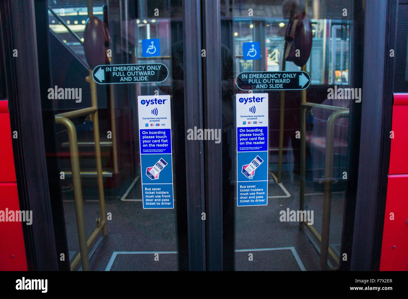 London traffic, bus, doubledecker, oyster sticker Stock Photo - Alamy