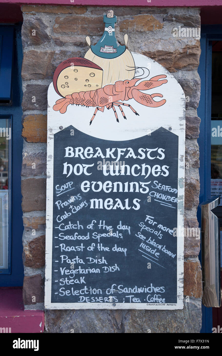 Menu at Moorings Restaurant; Portmagee; Ring of Kerry; Ireland Stock ...