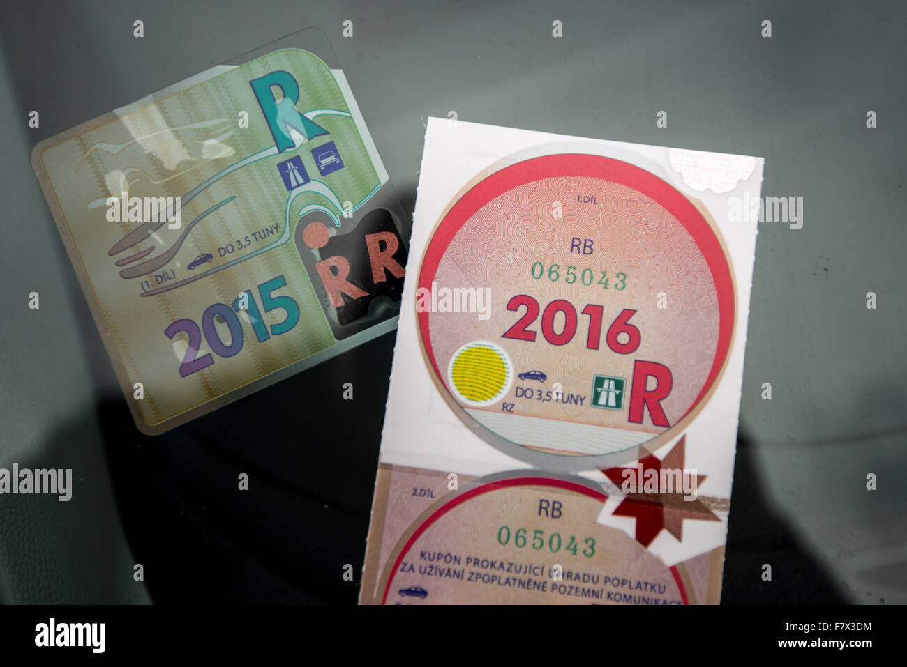 Toll sticker 2016 and 2015 for Czech highways Stock Photo - Alamy