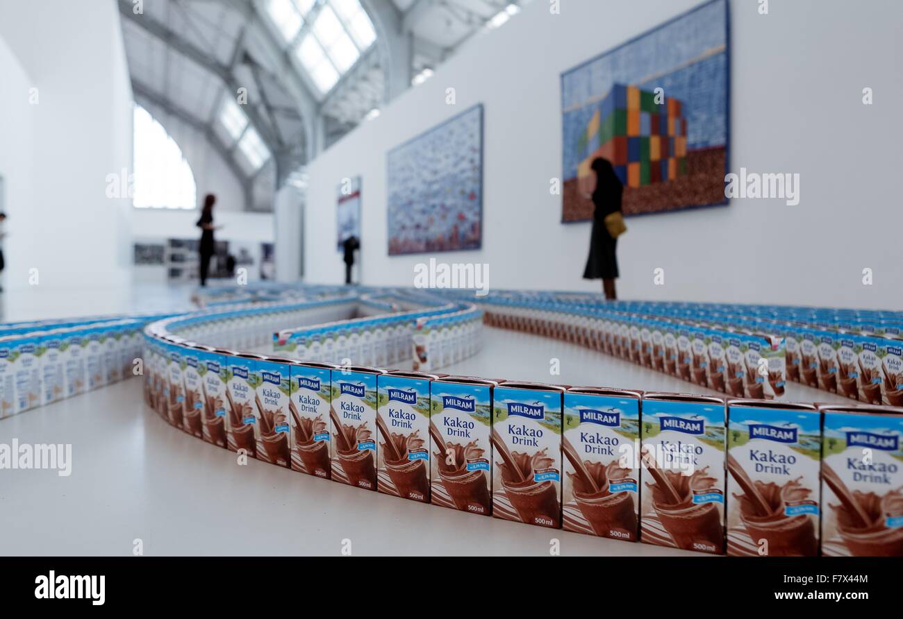 The installation 'Cocoa Milk' by Thomas Rentmeister is on display at ...
