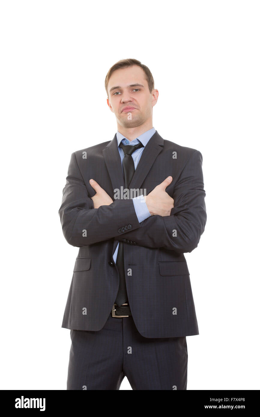 body language. man in business suit isolated white background. Training ...
