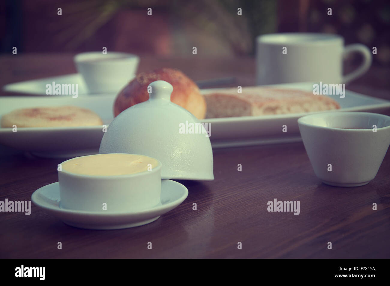Tea, bread and butter for breakfast Stock Photo - Alamy