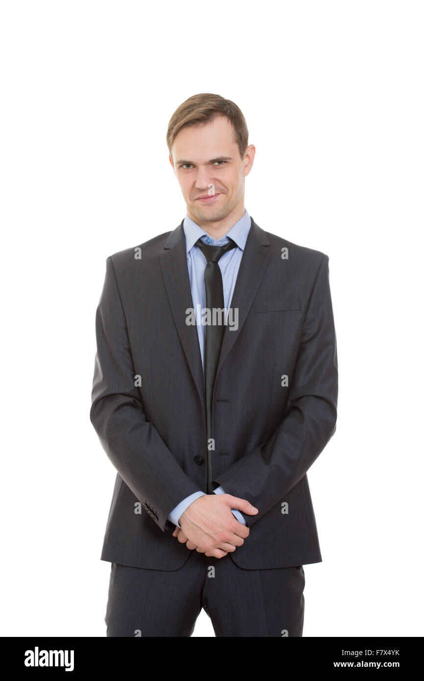 body language. man in business suit isolated white background. Training ...