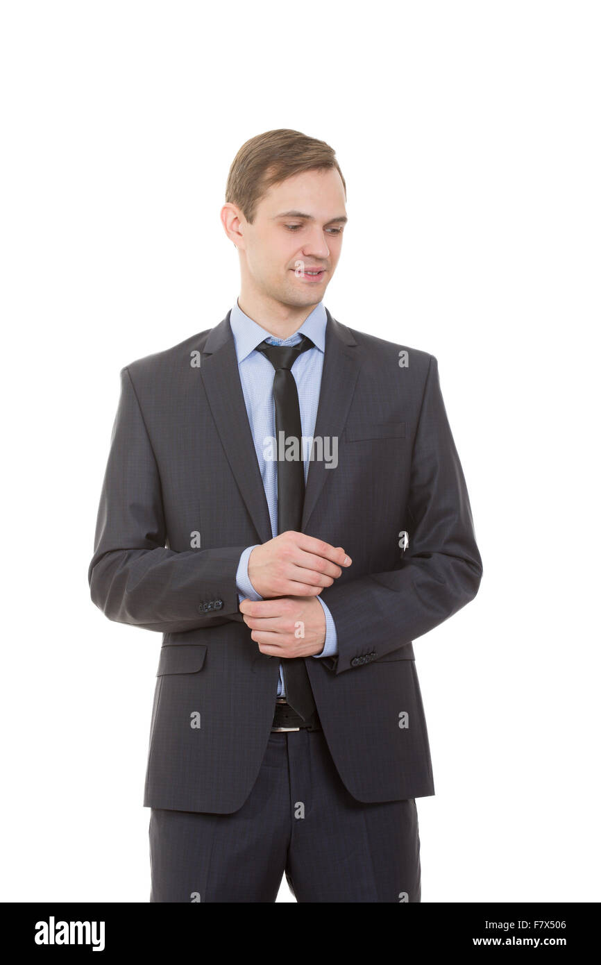 body language. man in business suit isolated white background. Training ...