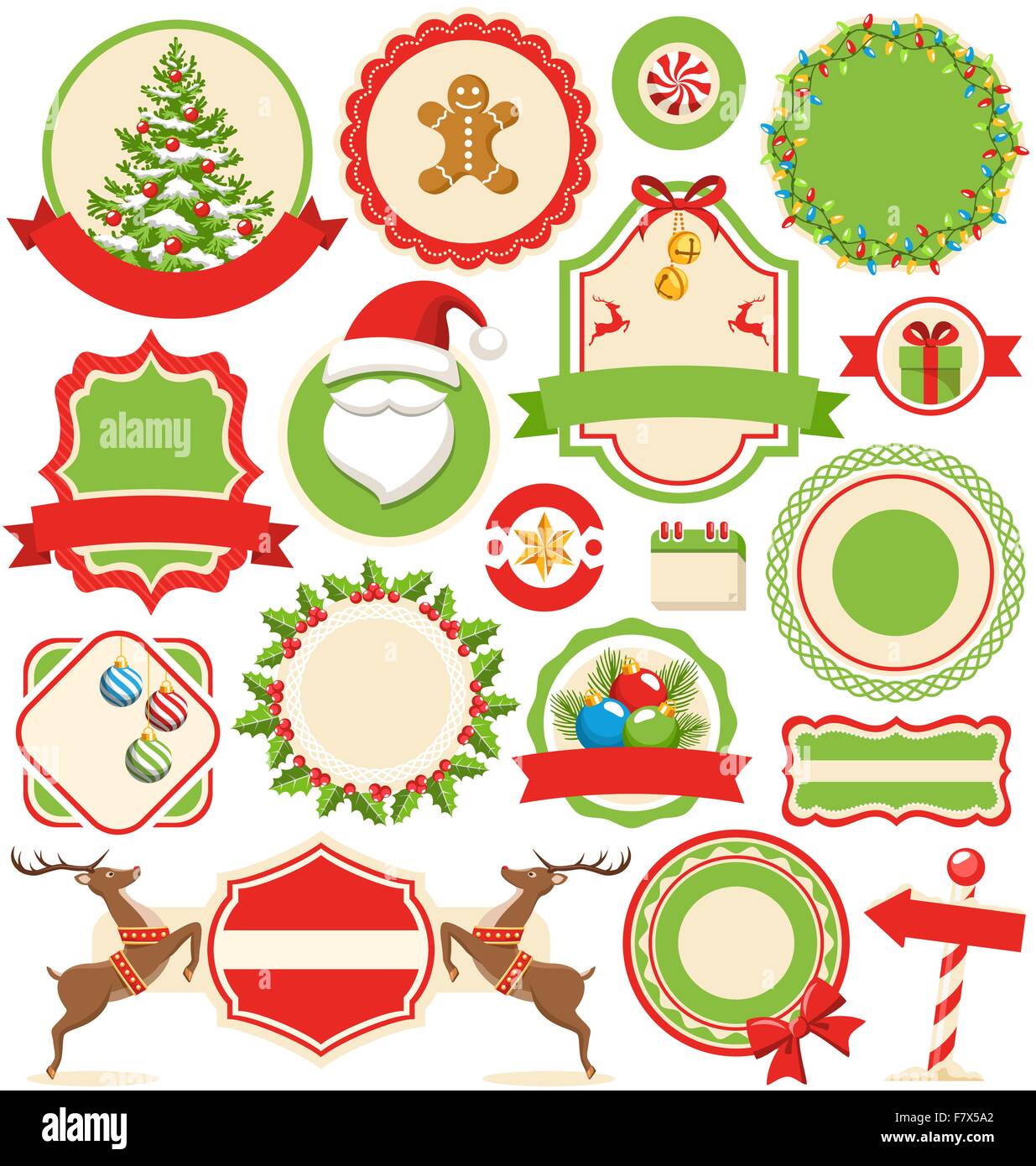 Set of Christmas Winter Labels Icons Flat Collection Isolated on Stock ...