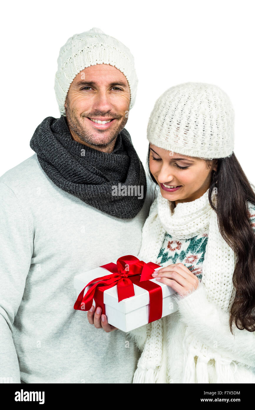 Smiling beautiful couple gift hi-res stock photography and images - Alamy