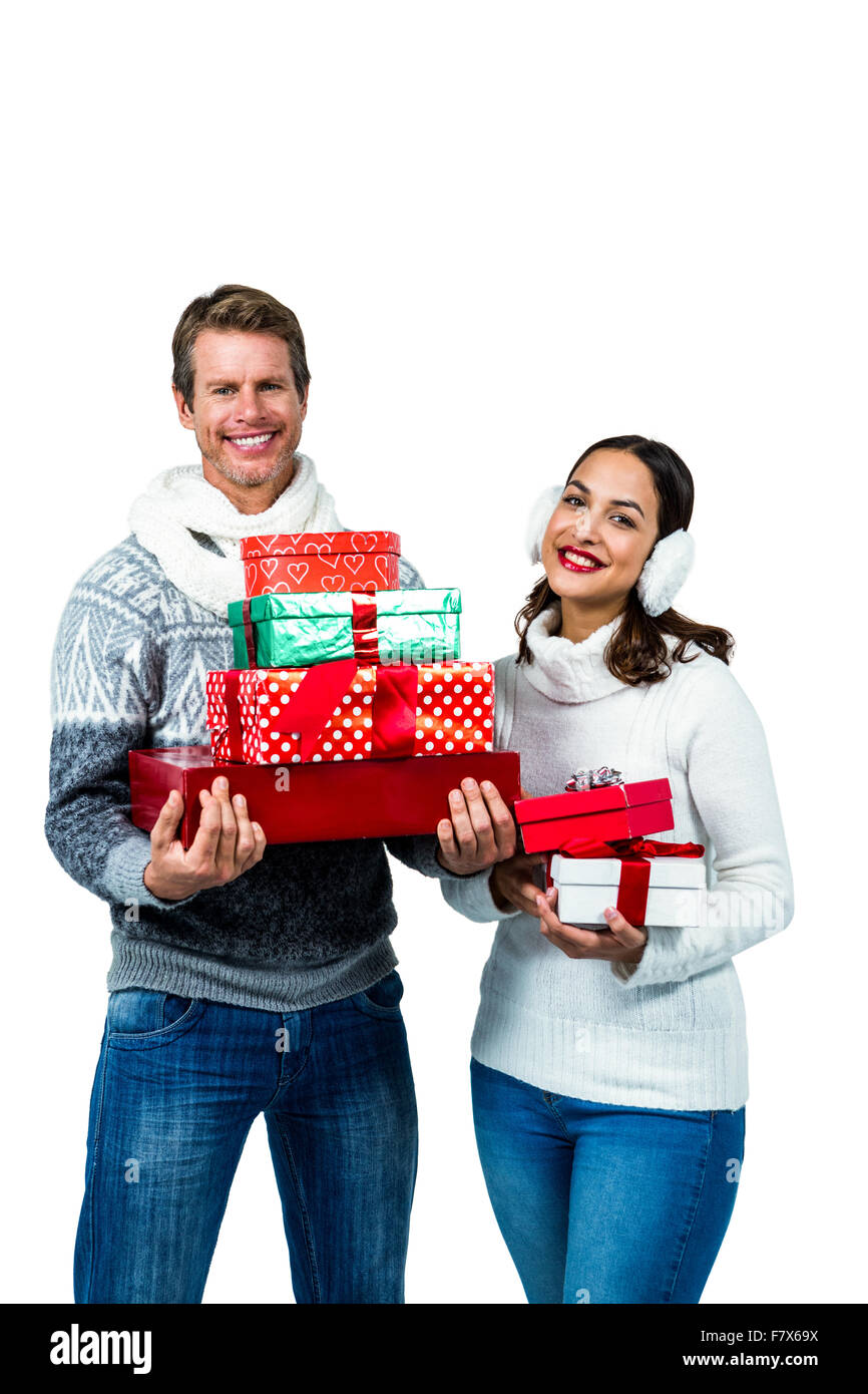 Cheerful winter couple festive Cut Out Stock Images & Pictures - Alamy