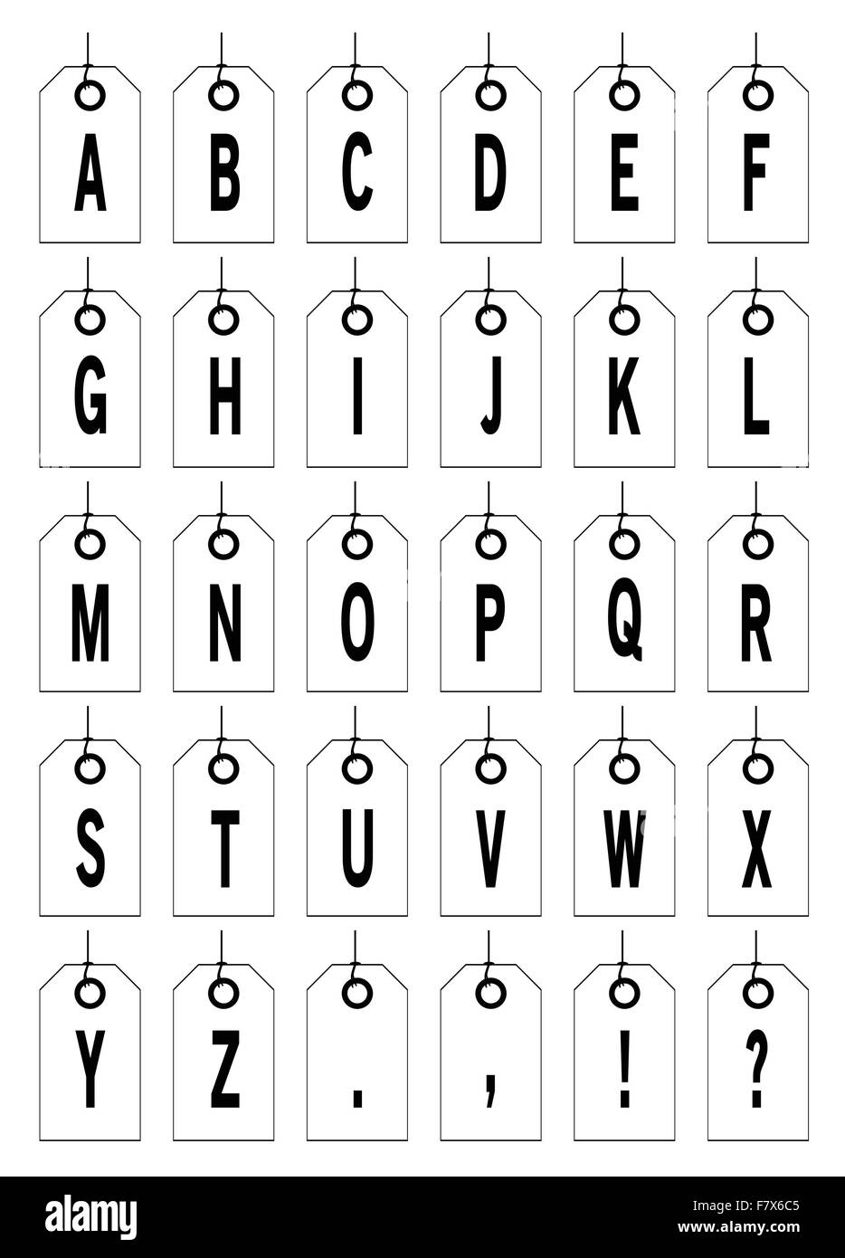 A collection of alphabet letter tags over a white background Stock ...