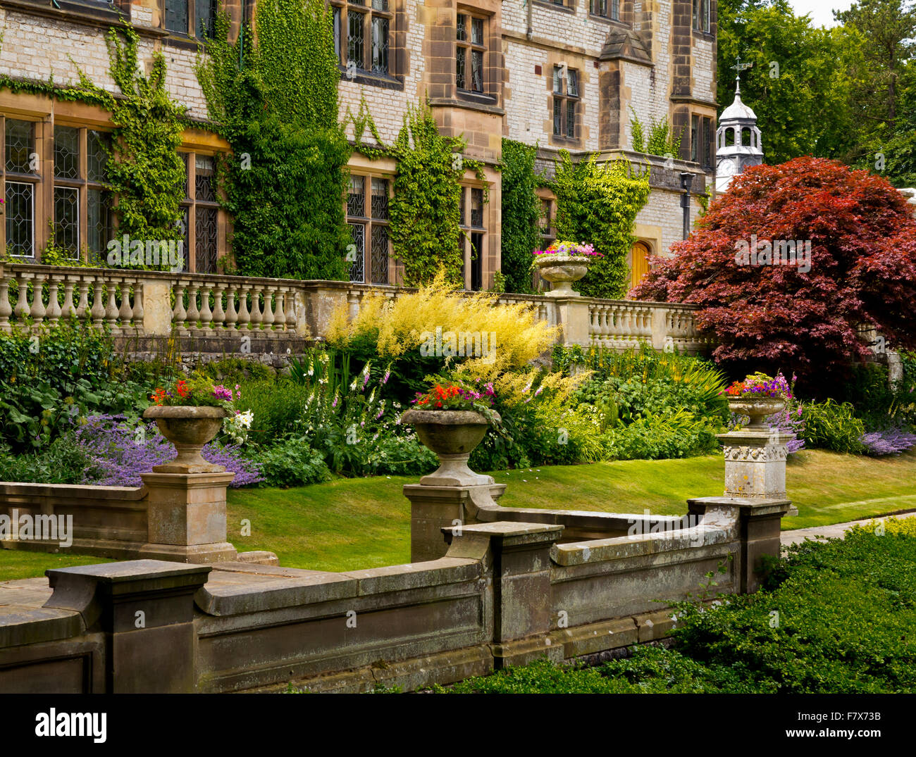 Terrace in the garden at Thornbridge Hall a country house near Great ...