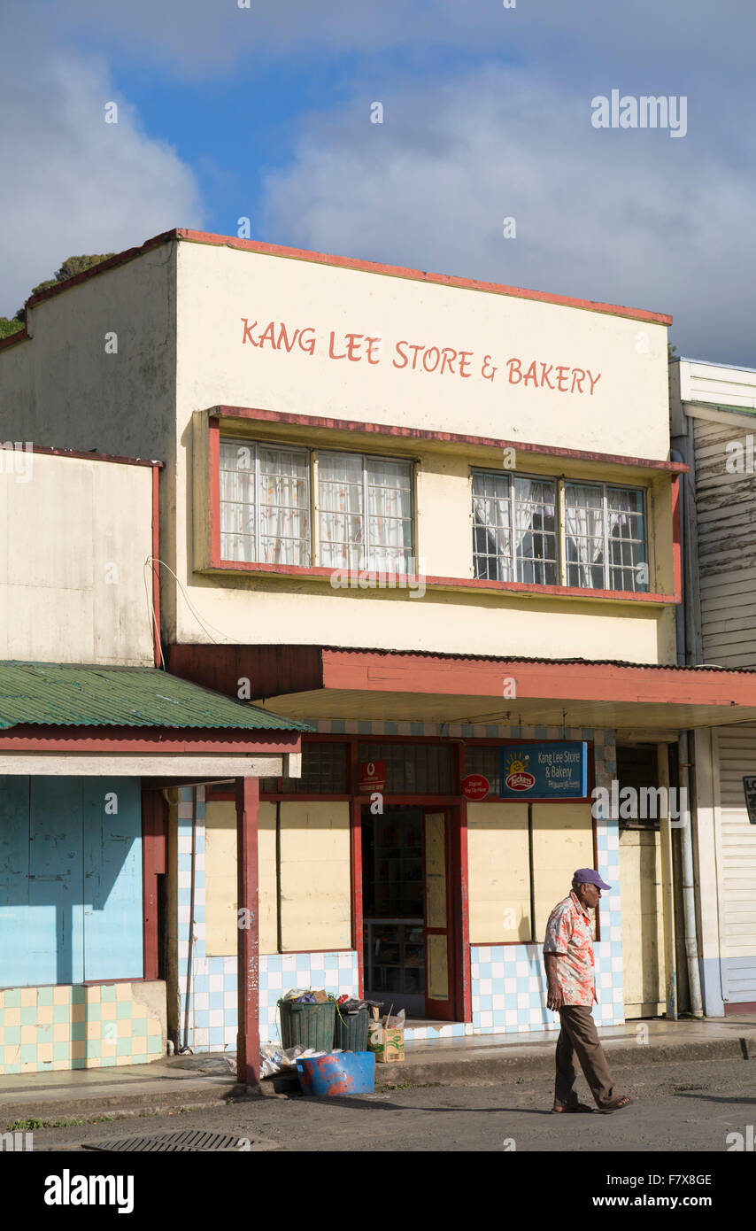 Man walking past shops, Levuka (UNESCO World Heritage Site), Ovalau ...
