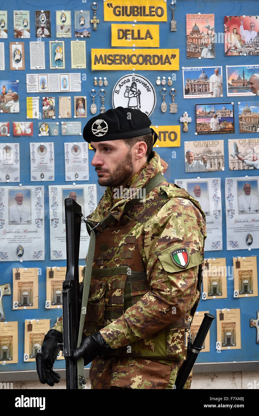 Rome, Italy. 3rd Dec, 2015. A soldier patrol near Piazza San Pietro in ...