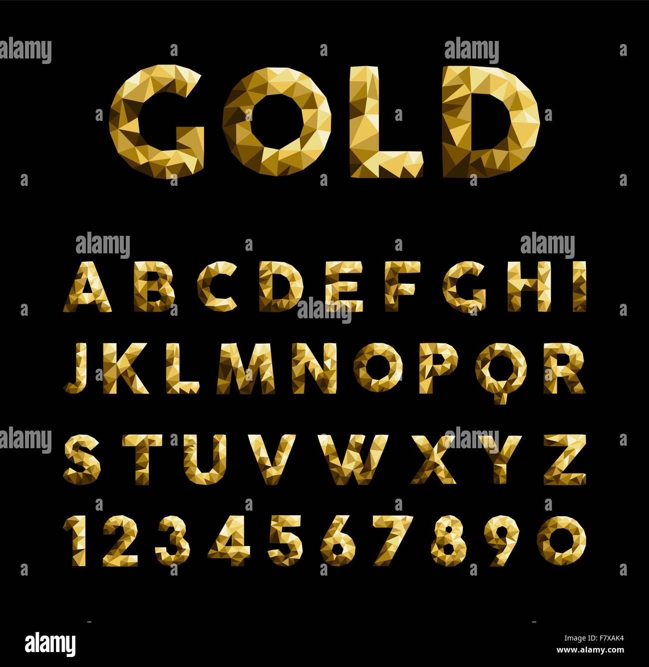 Gold elegant low poly luxury alphabet font typeface with numbers ...