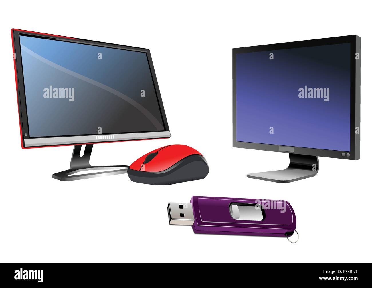 Flat computer monitor. Display. Mouse and disk on key.Vector ill Stock ...