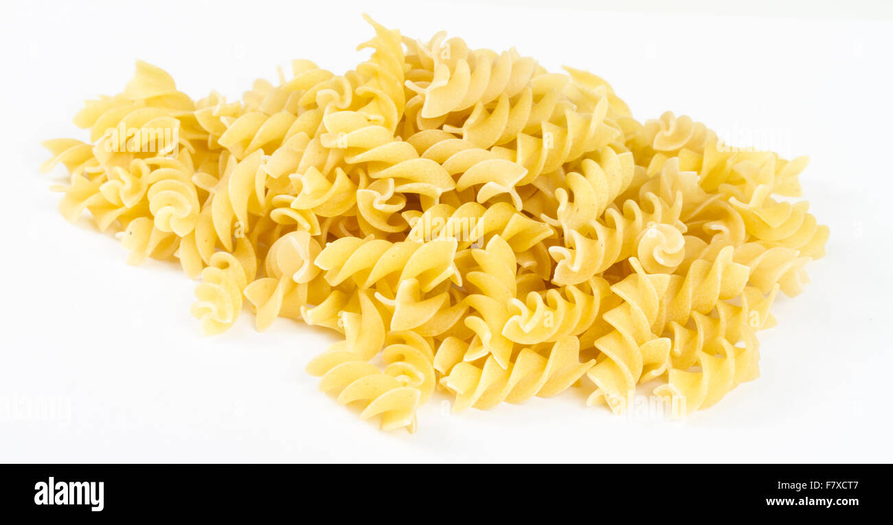 A portion of Rotini corkscrew pasta isolated on white Stock Photo - Alamy