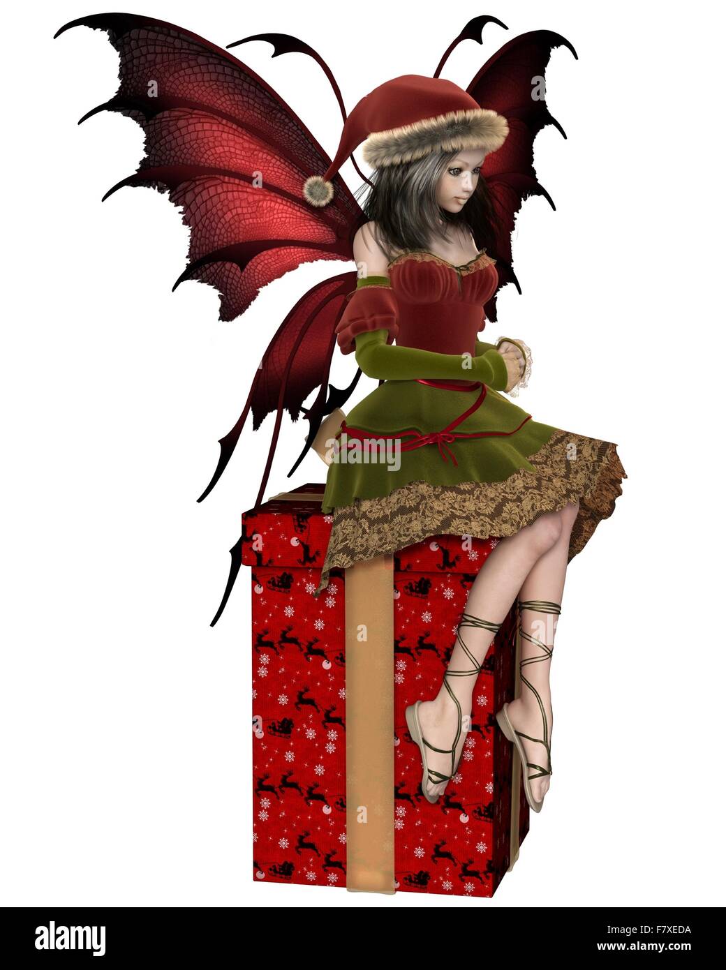 Christmas Fairy Elf Girl Sitting on a Present Stock Photo - Alamy